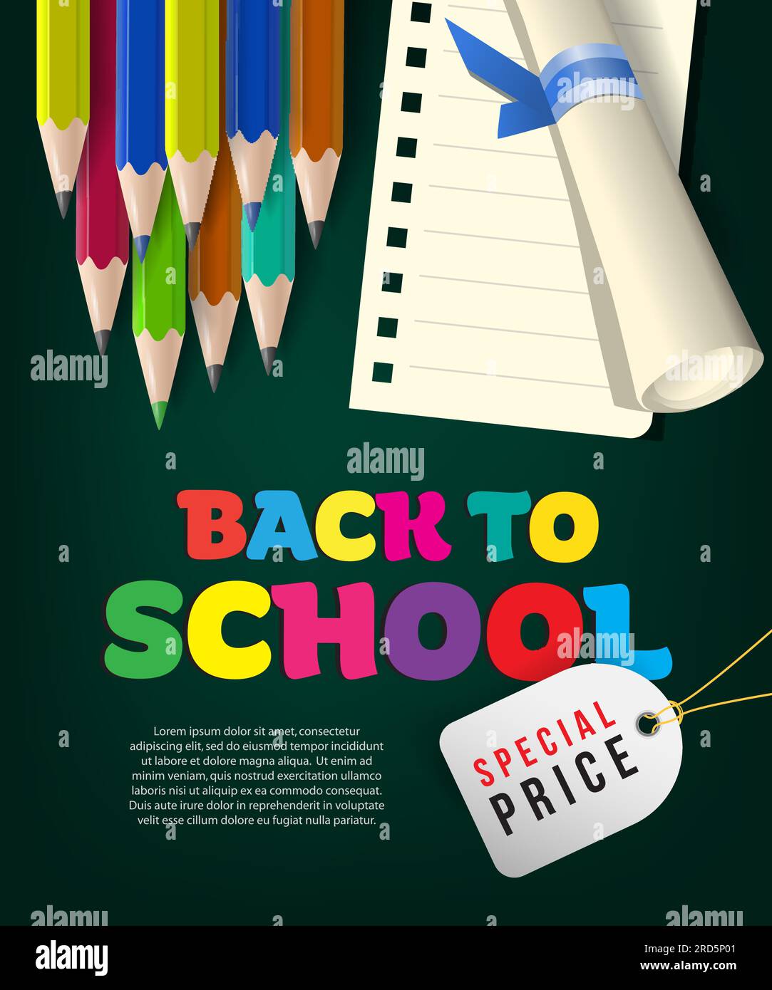 Back to school special price flyer design with paper scroll Stock ...
