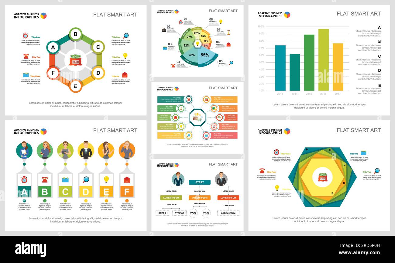 Colorful smart art charts set for presentation slide templates Stock ...