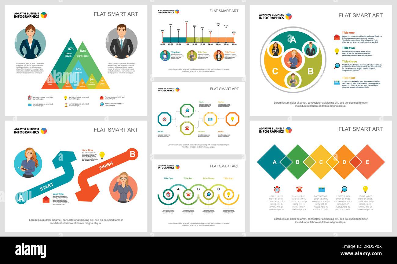 Colorful workflow or strategy concept infographic charts set Stock ...