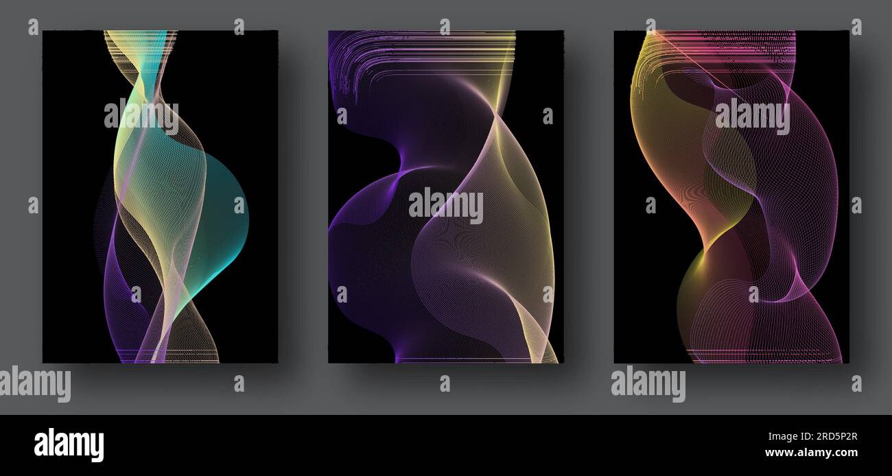 Smooth Colored Lines Abstract Waves On A Black Background A Set Of
