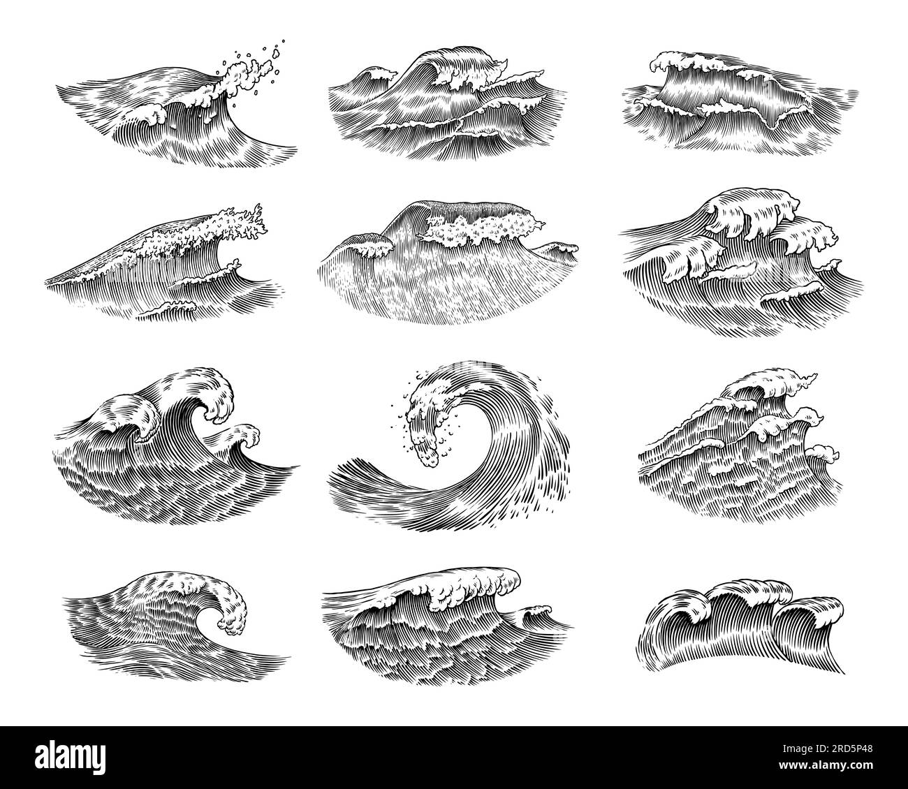 Atlantic tidal waves. Vintage old engraved hand drawn labels. Marine ...