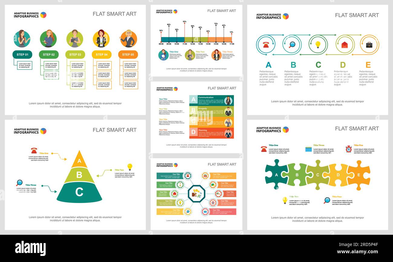 Colorful workflow or research concept infographic charts set Stock ...