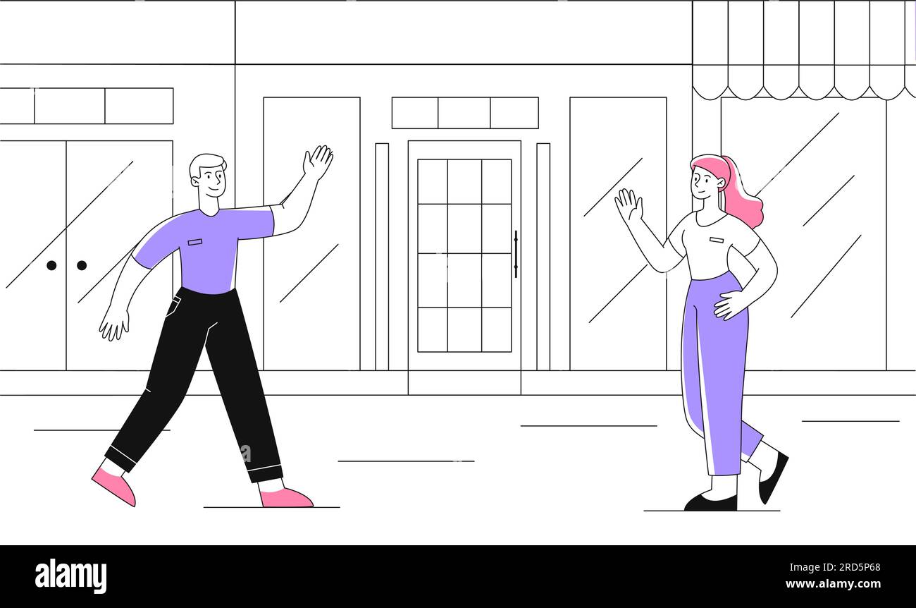 People waving each other line concept Stock Vector Image & Art - Alamy