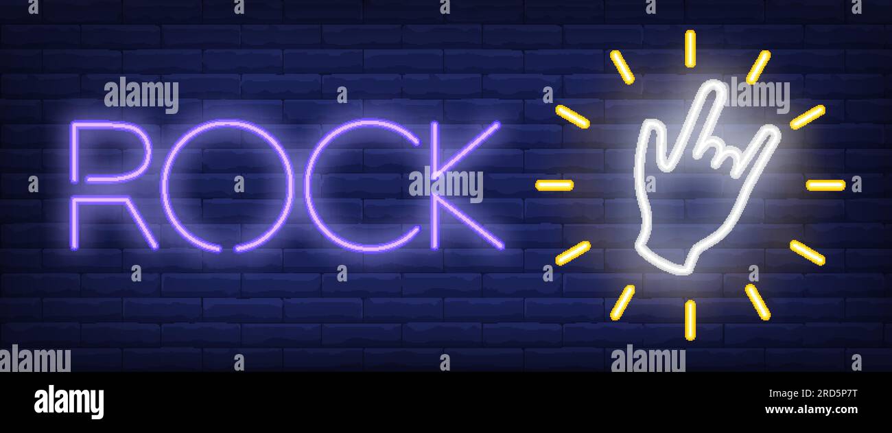Rock neon text with hand gesture Stock Vector Image & Art - Alamy
