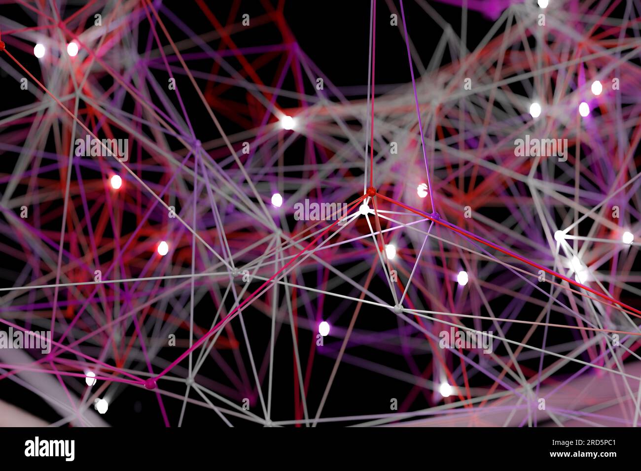 colorful red technology background with line and connected dot fractal ...