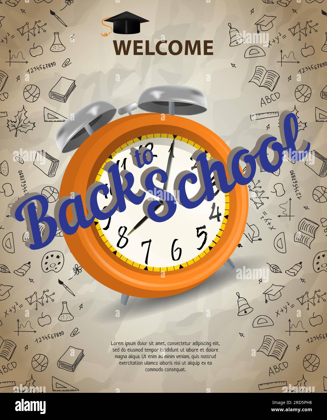 Welcome, back to school lettering with alarm clock Stock Vector Image ...