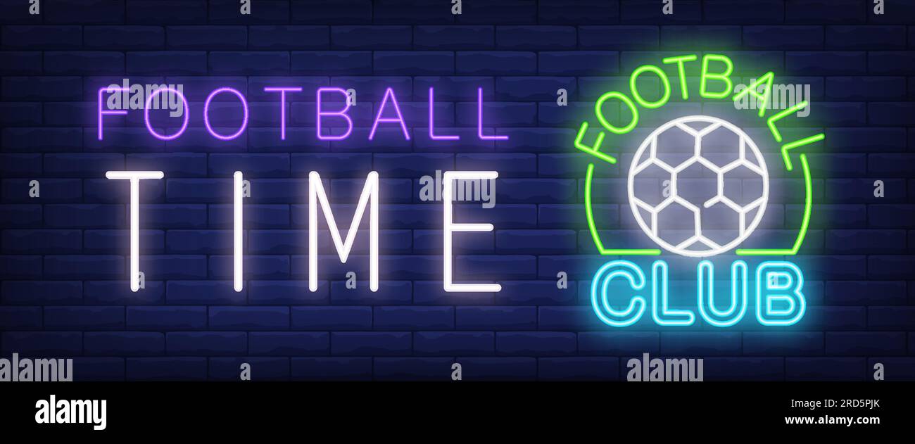 Football time, club neon text with ball Stock Vector Image & Art - Alamy