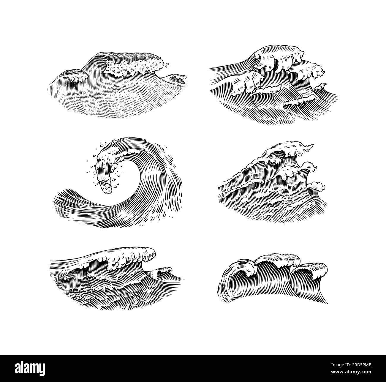 Atlantic tidal waves. Vintage old engraved hand drawn labels. Marine ...