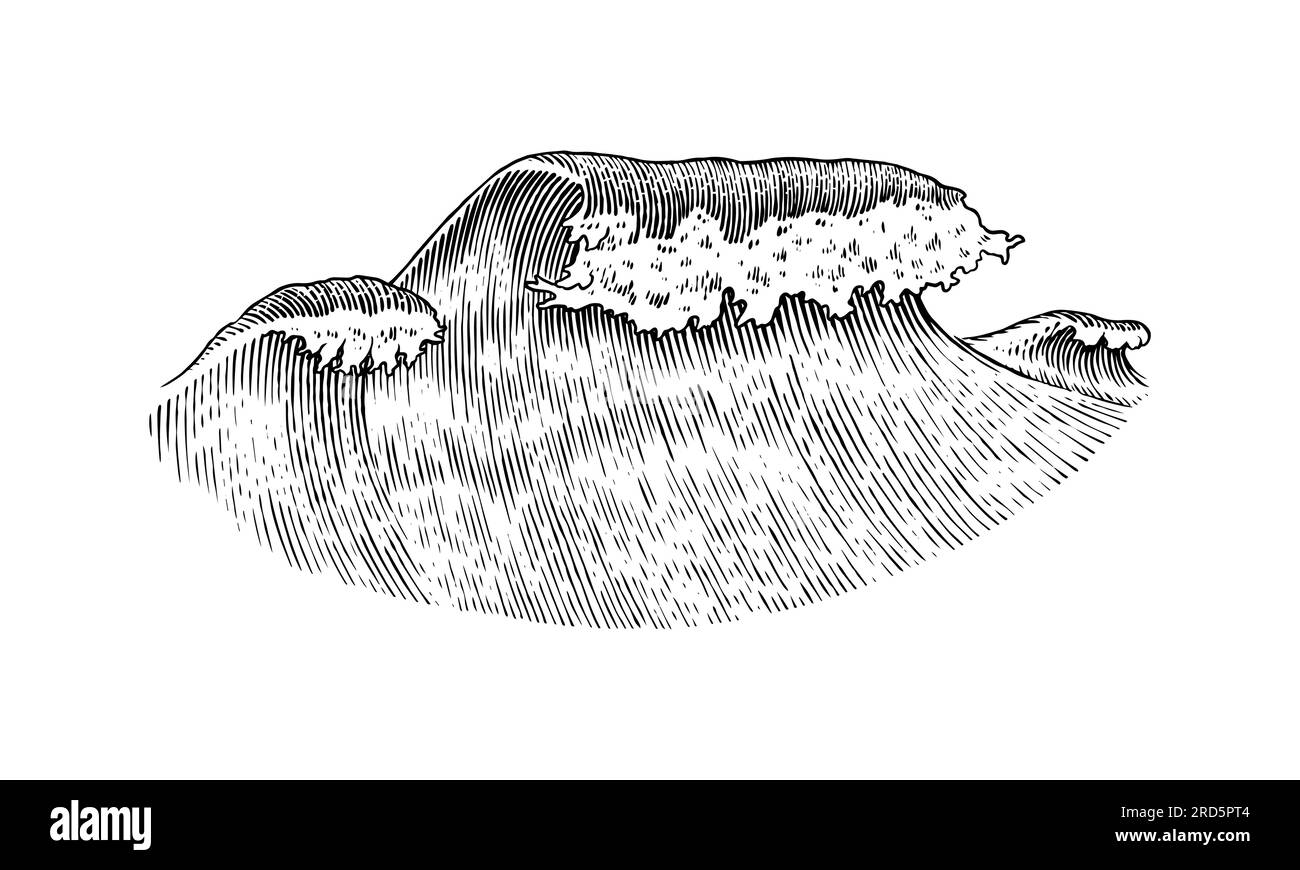 Atlantic tidal waves. Vintage old engraved hand drawn labels. Marine ...