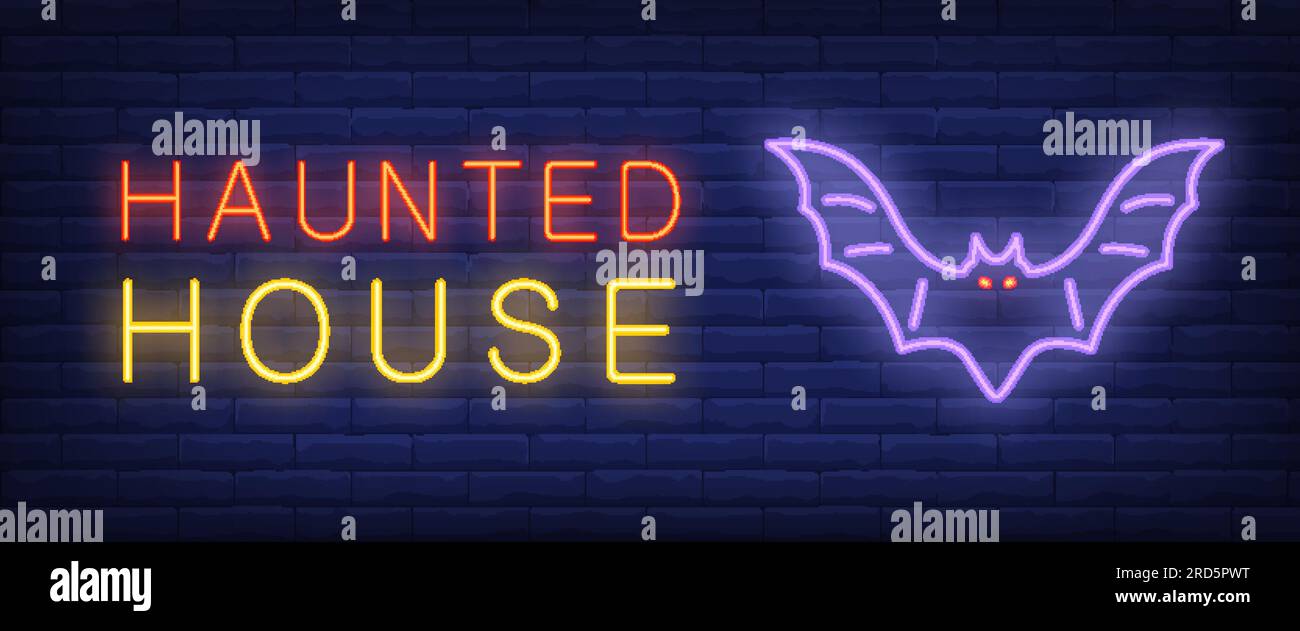 Haunted house neon style banner Stock Vector Image & Art - Alamy