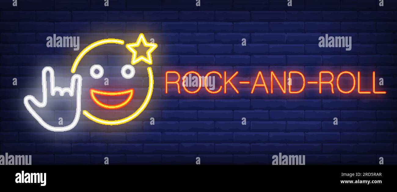 Rock-and-roll neon text with smiley Stock Vector Image & Art - Alamy