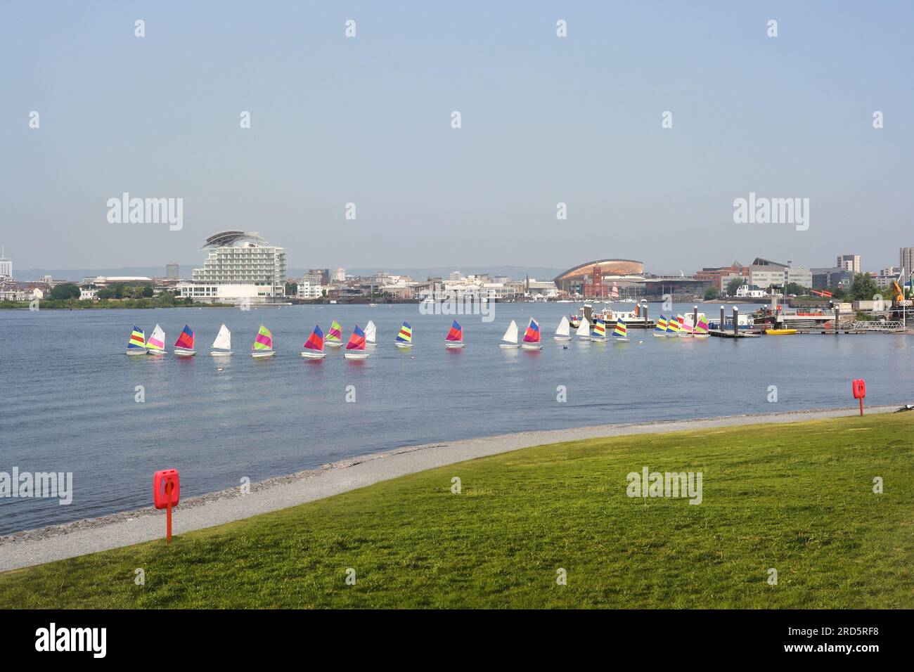 Sailing dingys boats on Cardiff bay barrage lake, Wales UK body of ...