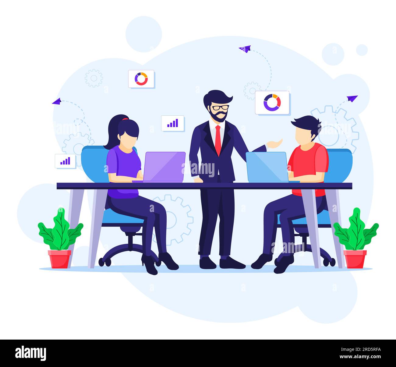 Woman thinking at work desk Cut Out Stock Images & Pictures - Alamy