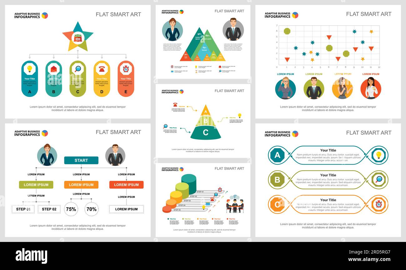 Colorful startup or workflow concept infographic charts set Stock ...