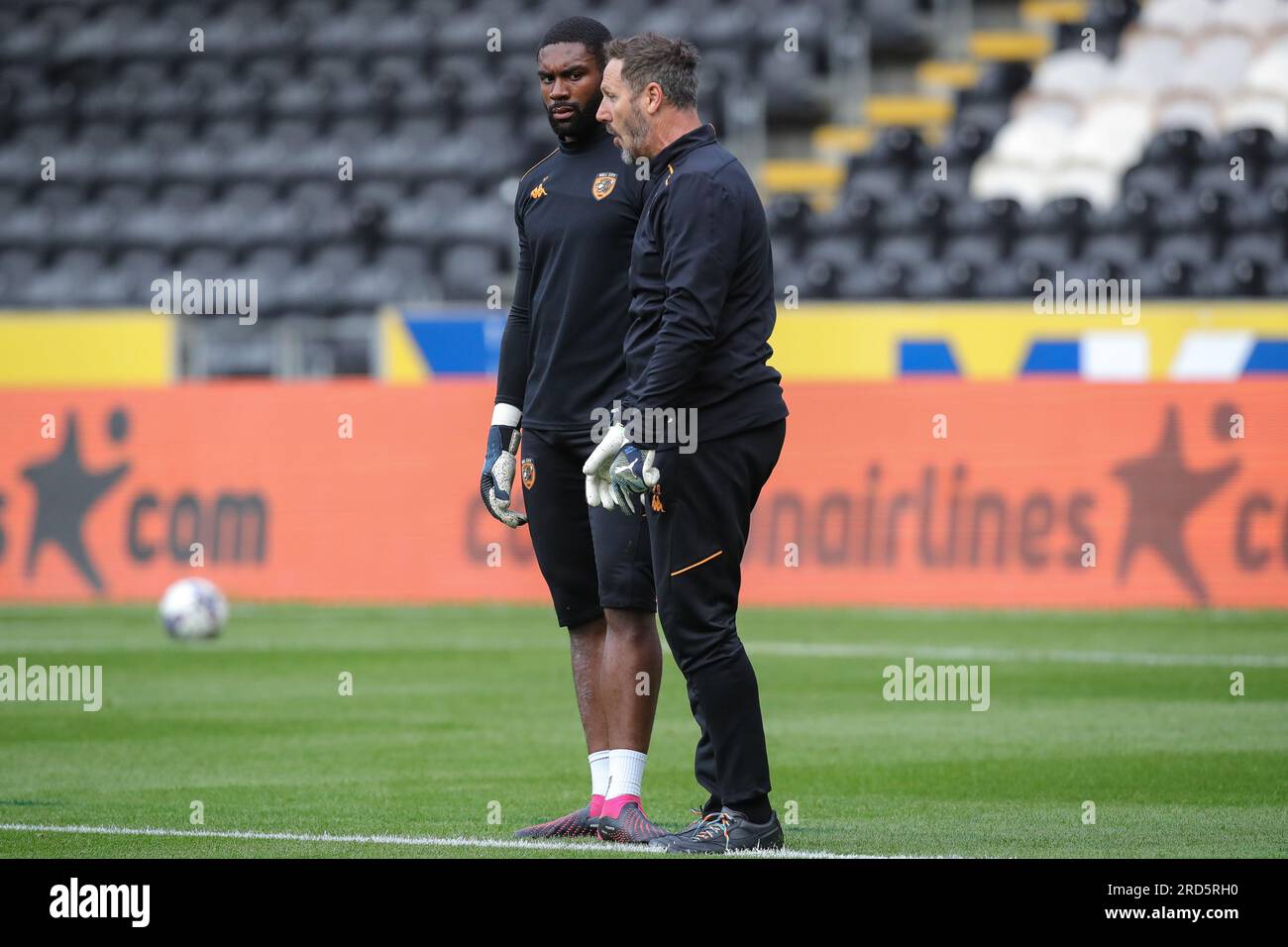 Hull, UK. 18th July, 2023. Thimothée Lo-Tutala #32 of Hull City speaks ...