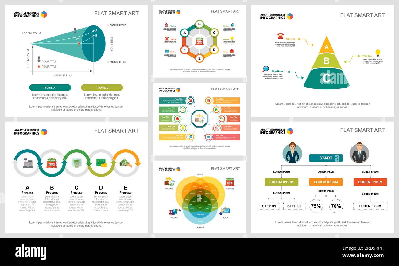 Colorful planning and strategy concept infographic charts set Stock ...