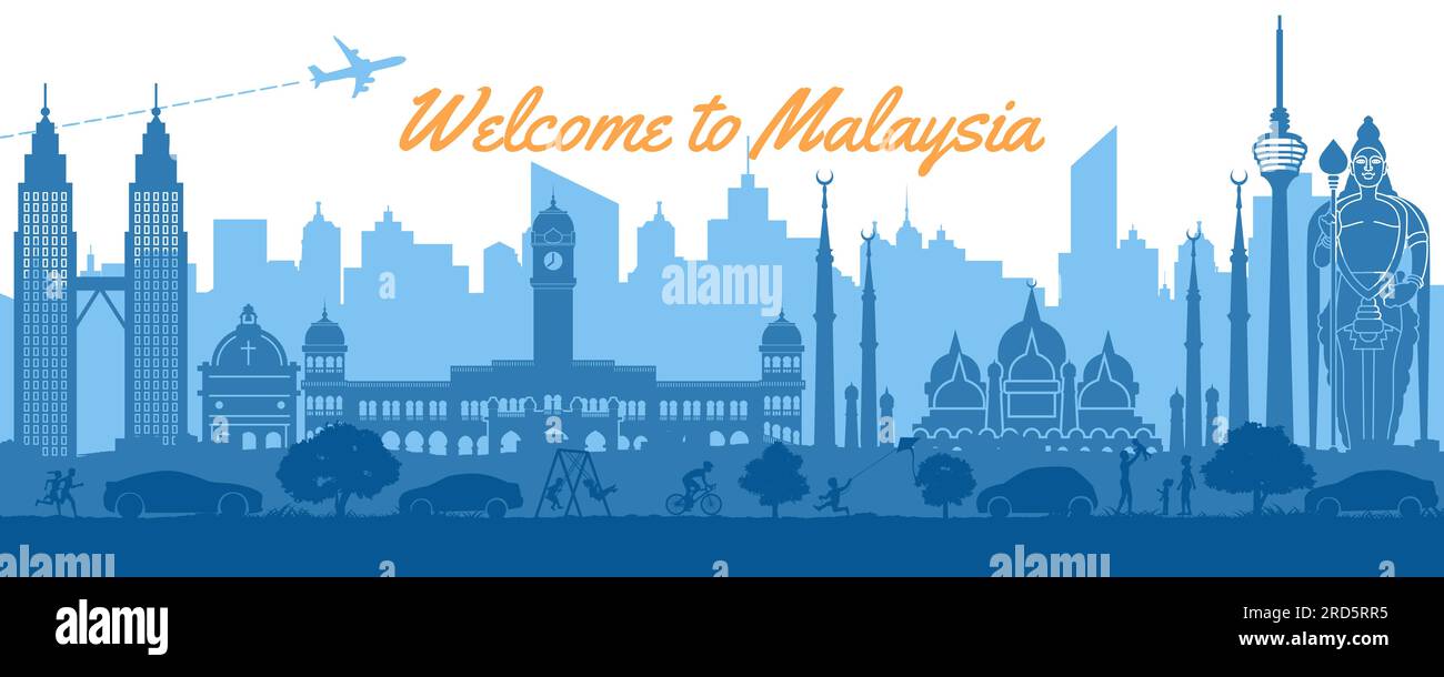 Malaysia famous landmark silhouette style,text within,vector ...
