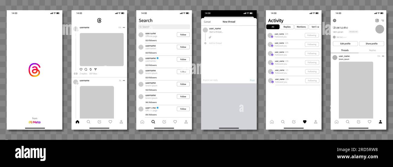 Threads screen mockup set. Social network by Instagram. Editorial ...