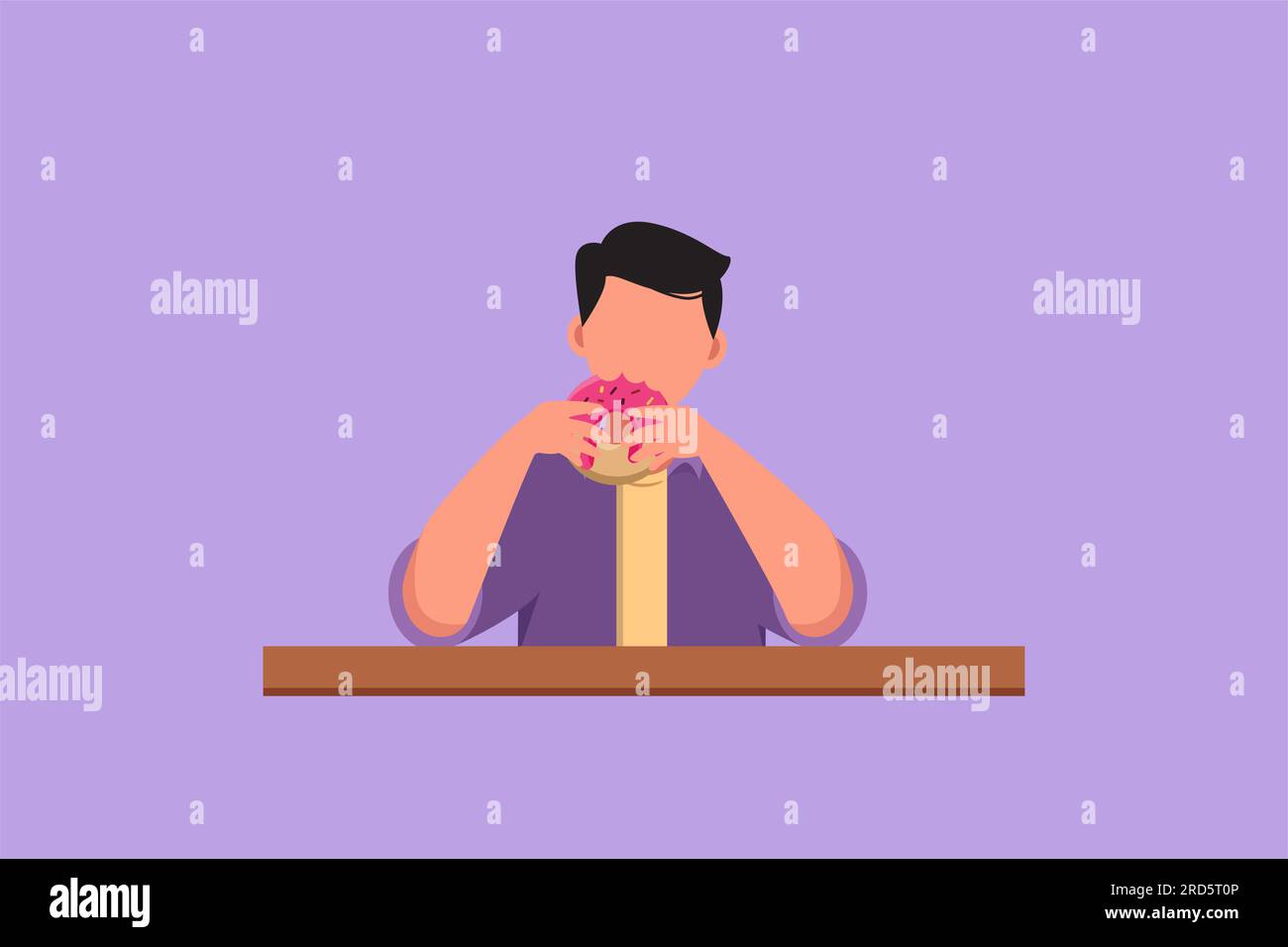 Graphic flat design drawing young man hold and eat sweet donut for ...