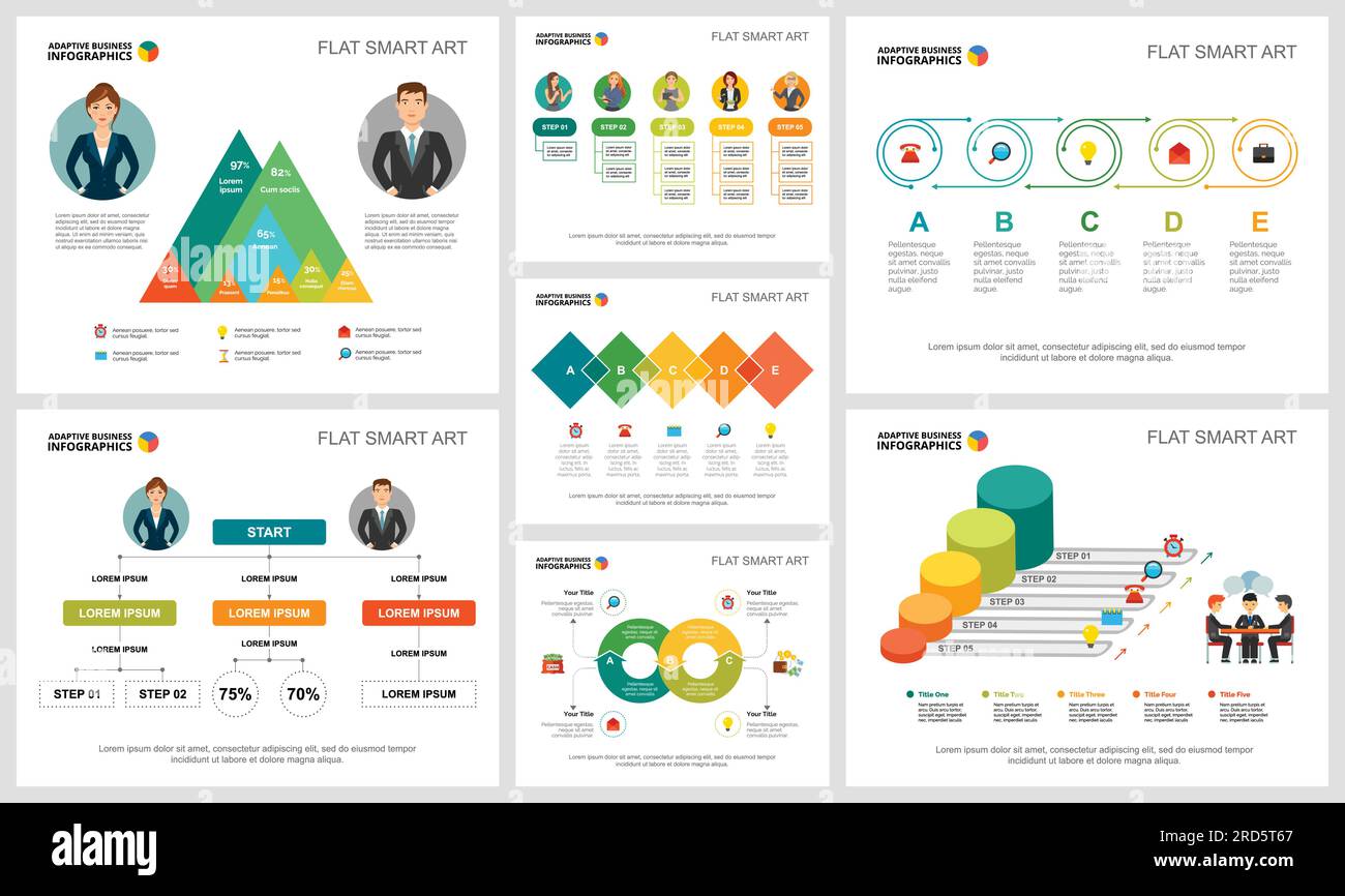 Colorful teamwork or planning concept infographic charts set Stock ...