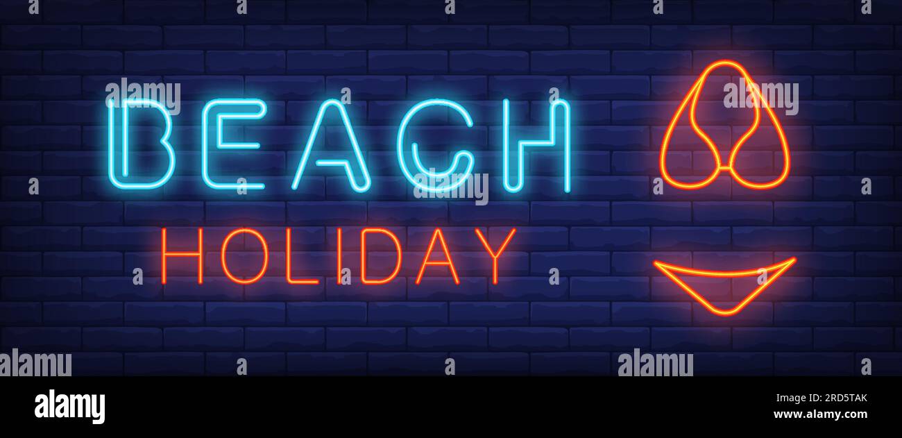 Beach holiday neon text and bikini Stock Vector Image & Art - Alamy