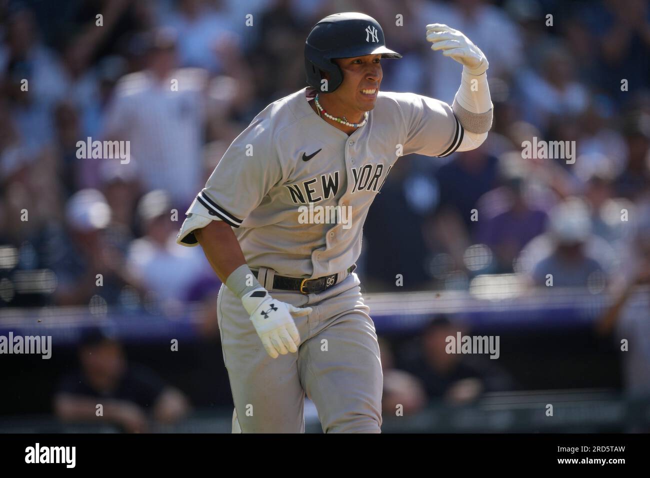 New York Yankees left fielder Oswaldo Cabrera (95) in the 11th inning ...