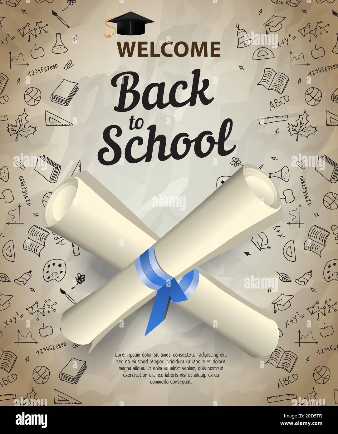Welcome, back to school lettering and crossed diploma scrolls Stock ...