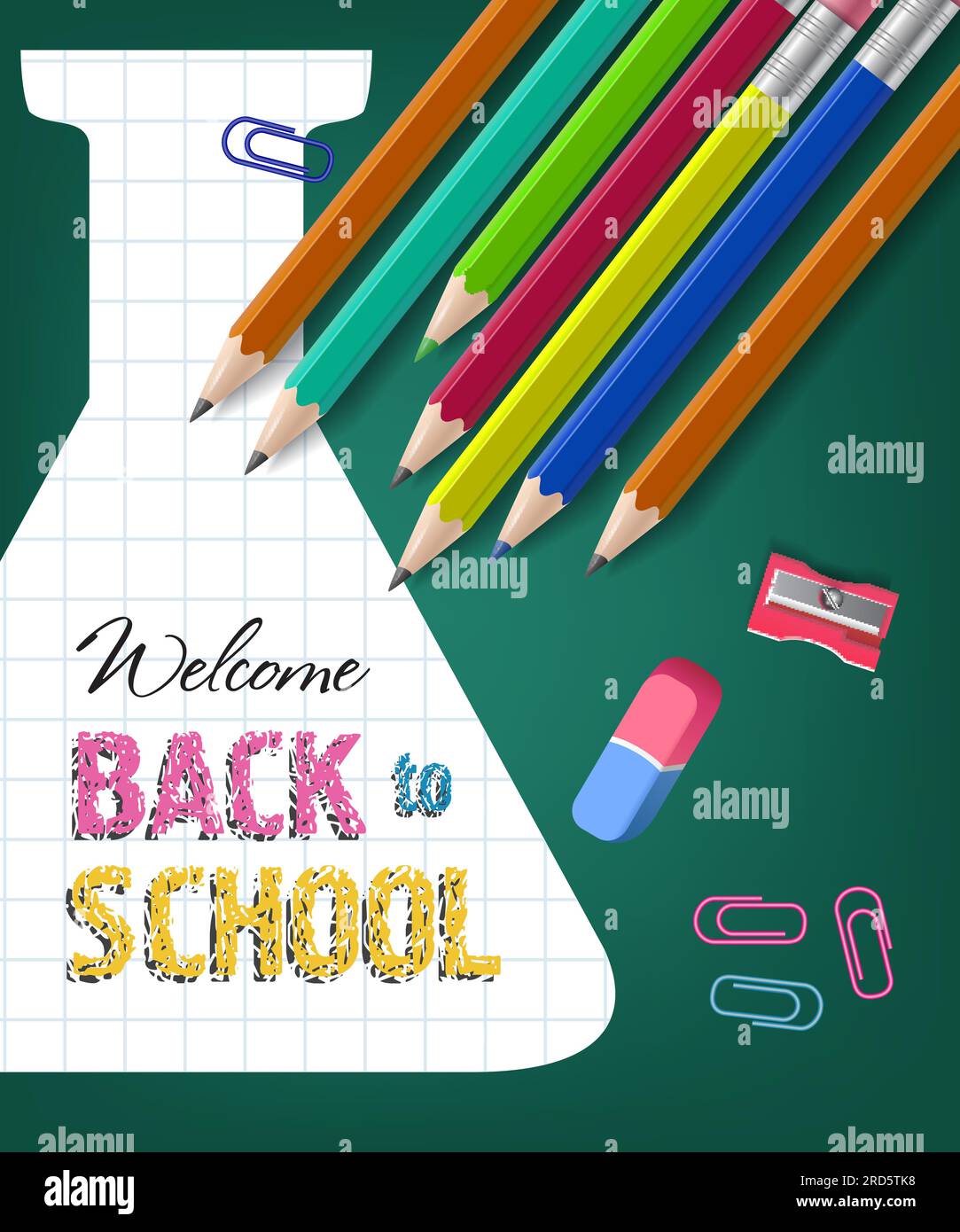 Welcome back to school lettering with pencils and squared paper Stock ...