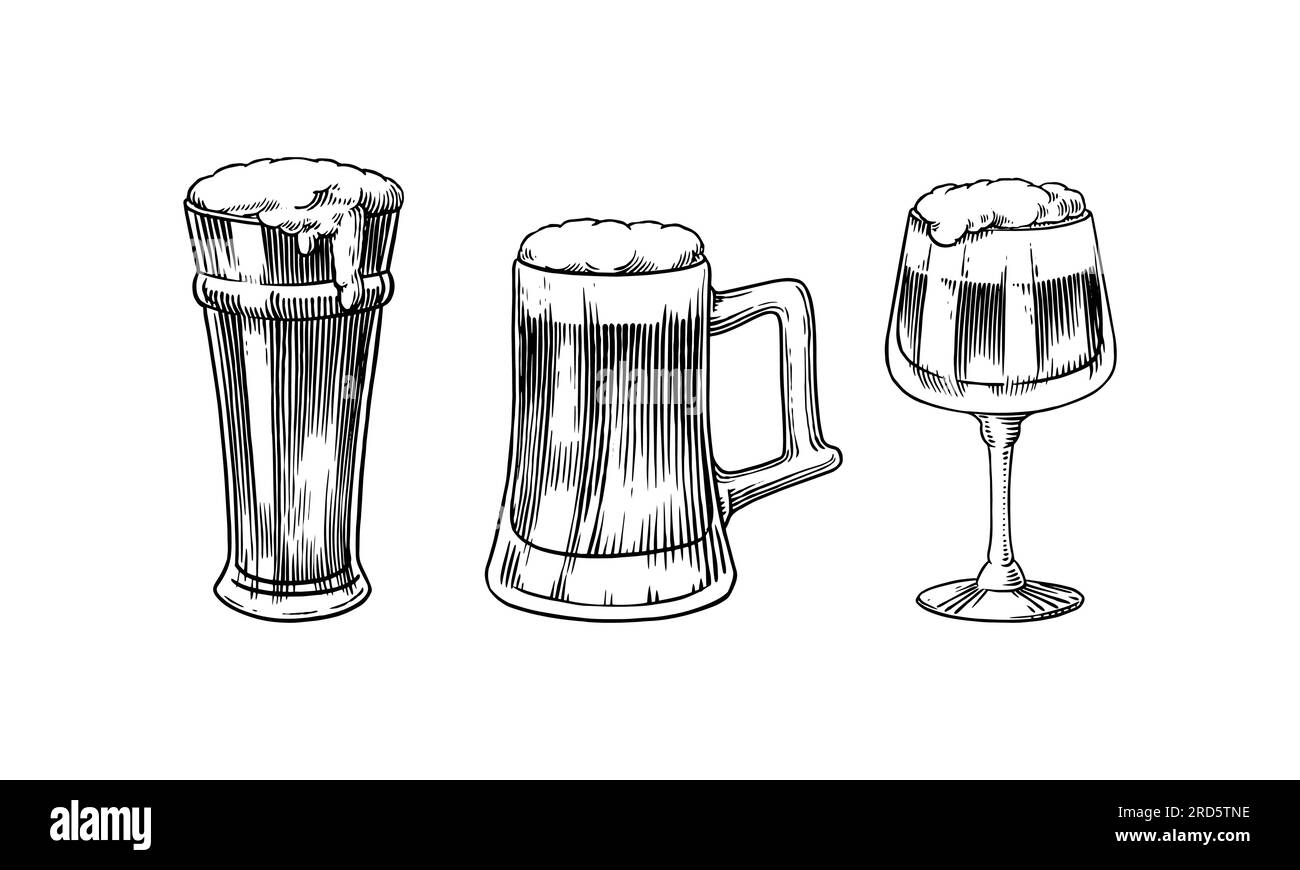 Beer glass, mug of oktoberfest. Engraved in ink hand drawn in old ...