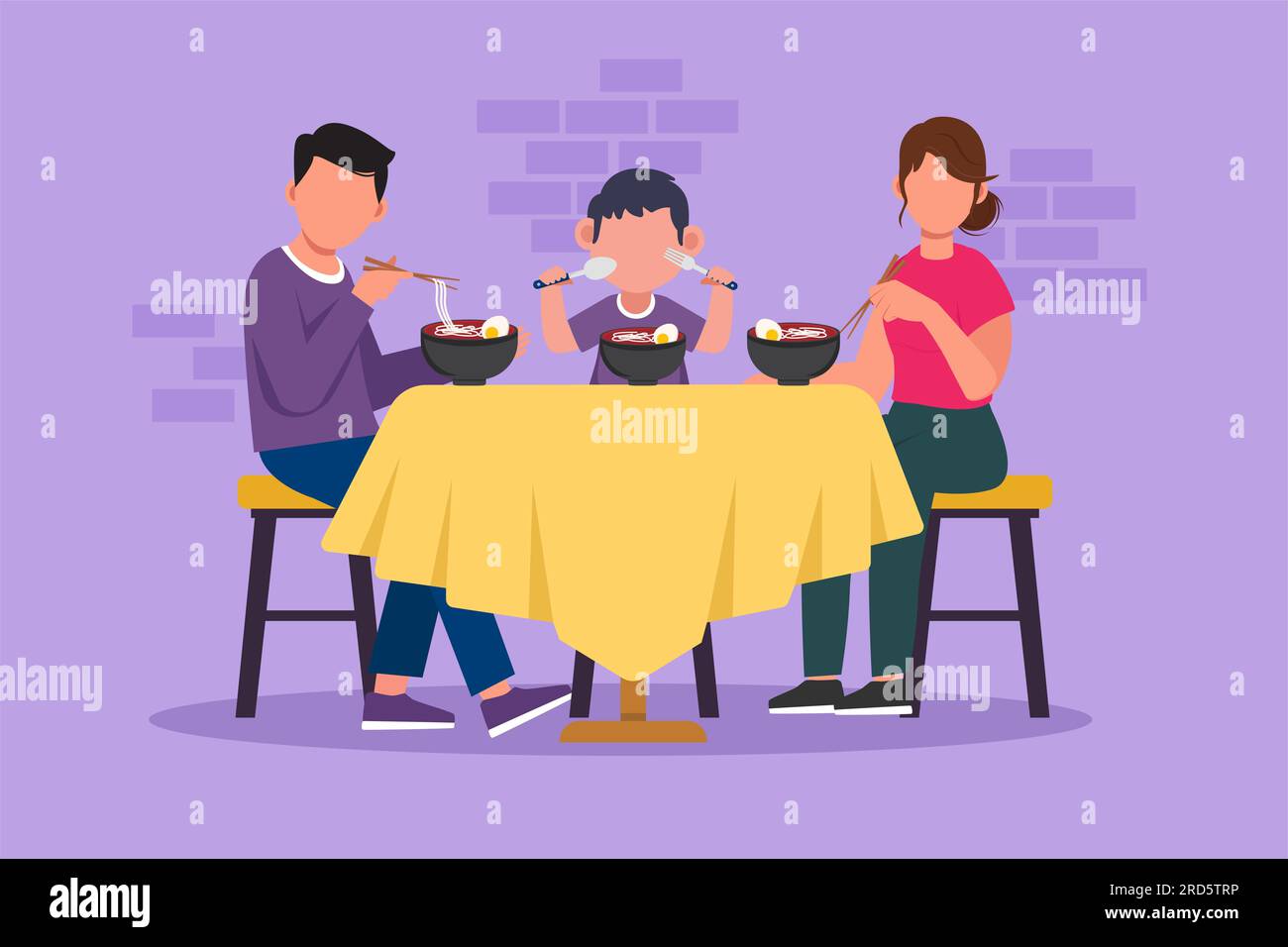 Cartoon flat style drawing father mother and little son character ...