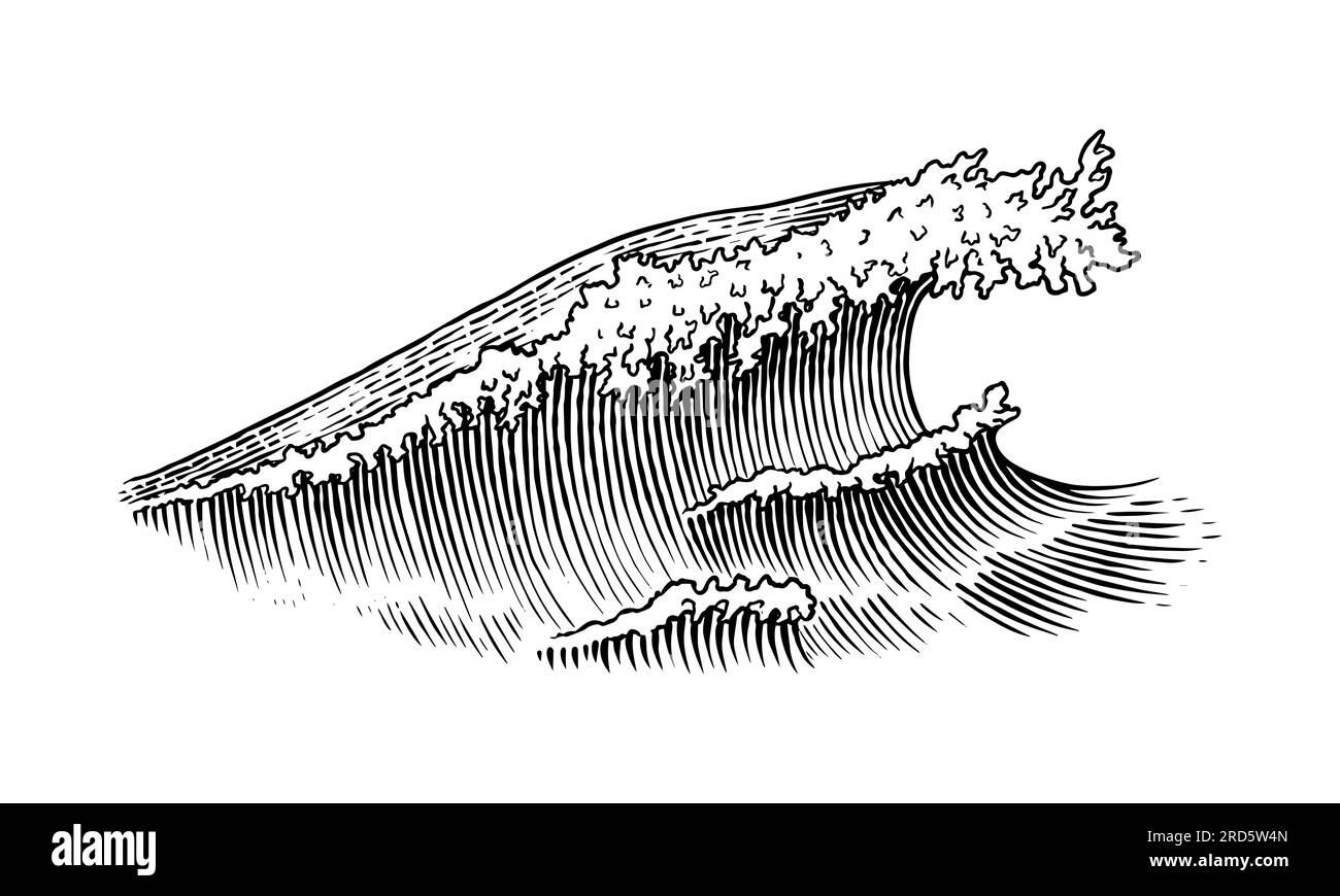 Atlantic tidal waves. Vintage old engraved hand drawn labels. Marine ...