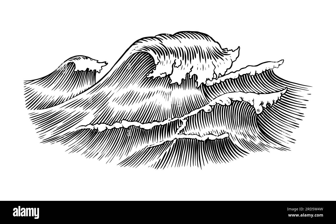 Atlantic tidal waves. Vintage old engraved hand drawn labels. Marine ...