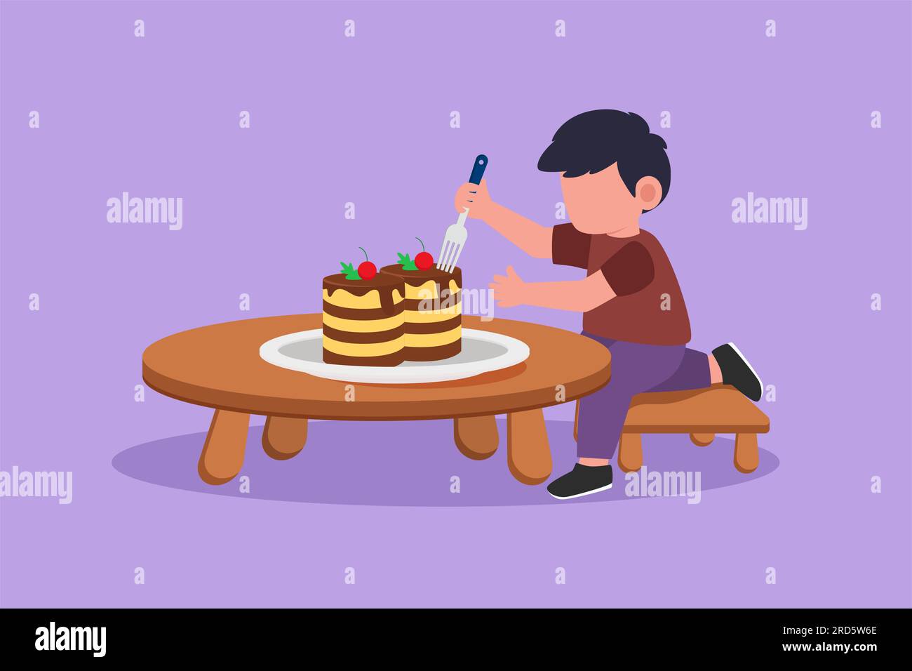 Graphic flat design drawing of happy cute little boy eating creamy ...