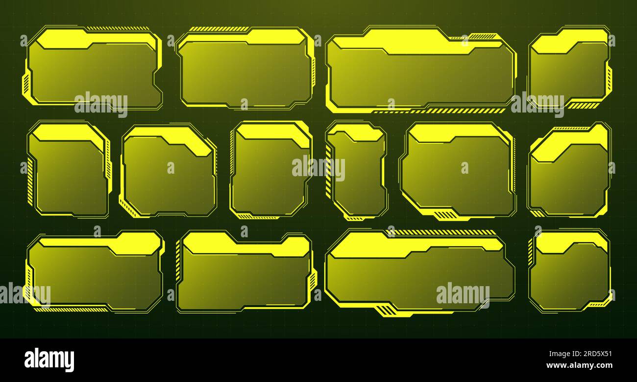 Yellow futuristic HUD, UI elements. Sci-fi user interface text boxes ...