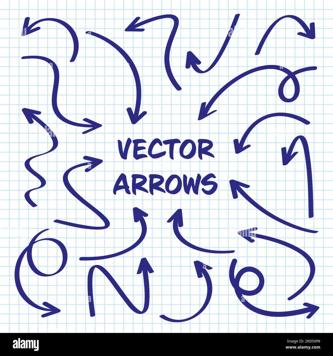 Hand drawn arrows on checkered paper sheet. School notebook for drawing ...