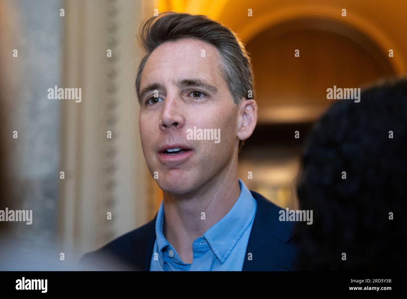 Sen. Josh Hawley (R-Mo.) speaks with reporters as he arrives for a vote ...