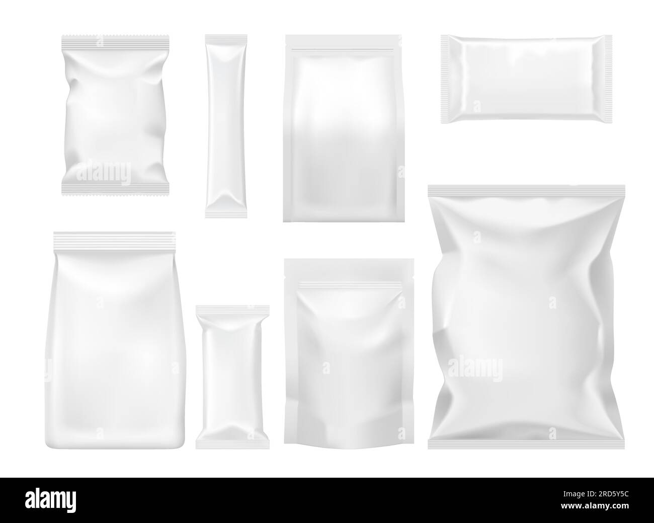 Polymer and paper packages and packets mockups. Food product disposable ...