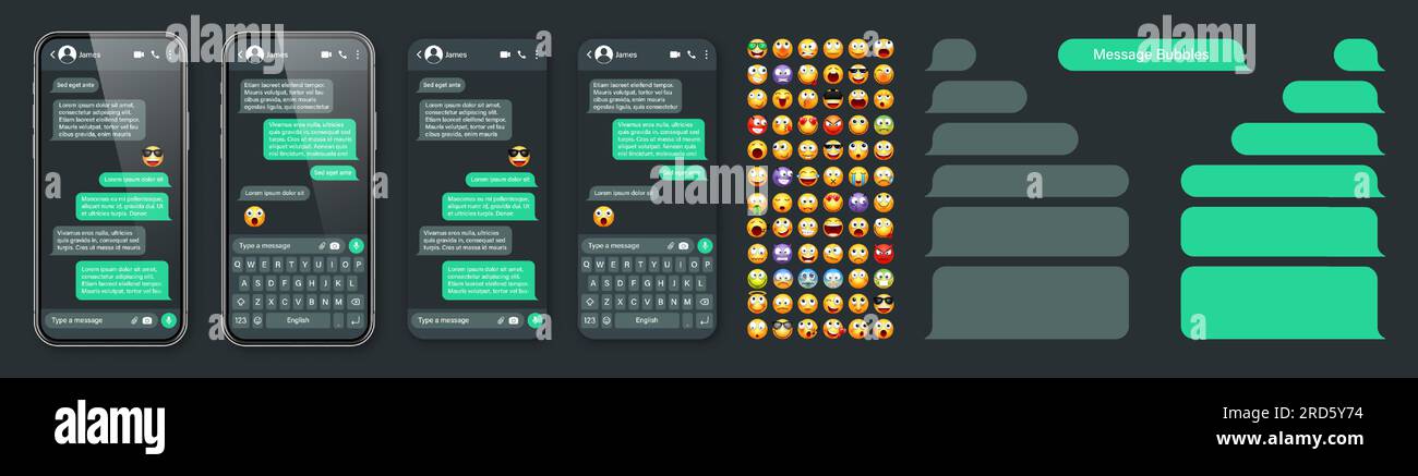 Smartphone messaging app, user interface with emoji. SMS text frame ...