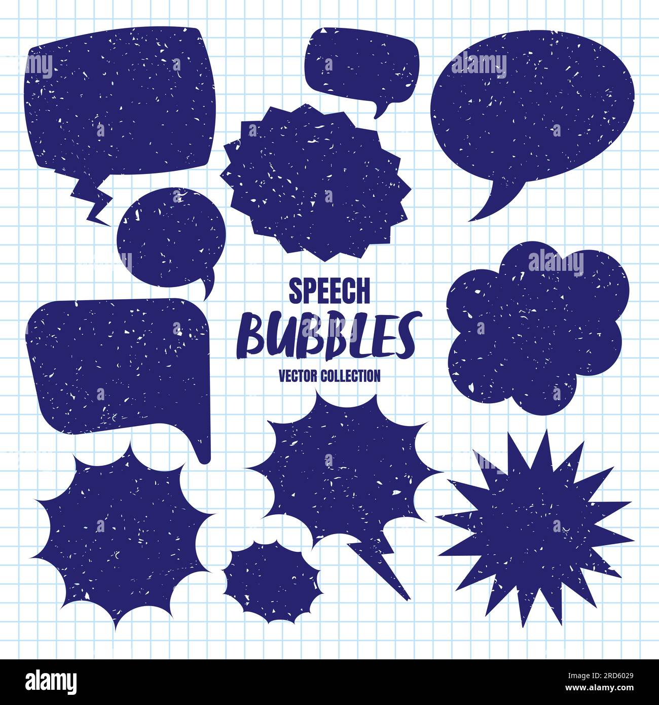 Hand drawn comic speech bubbles on checkered paper sheet. School ...