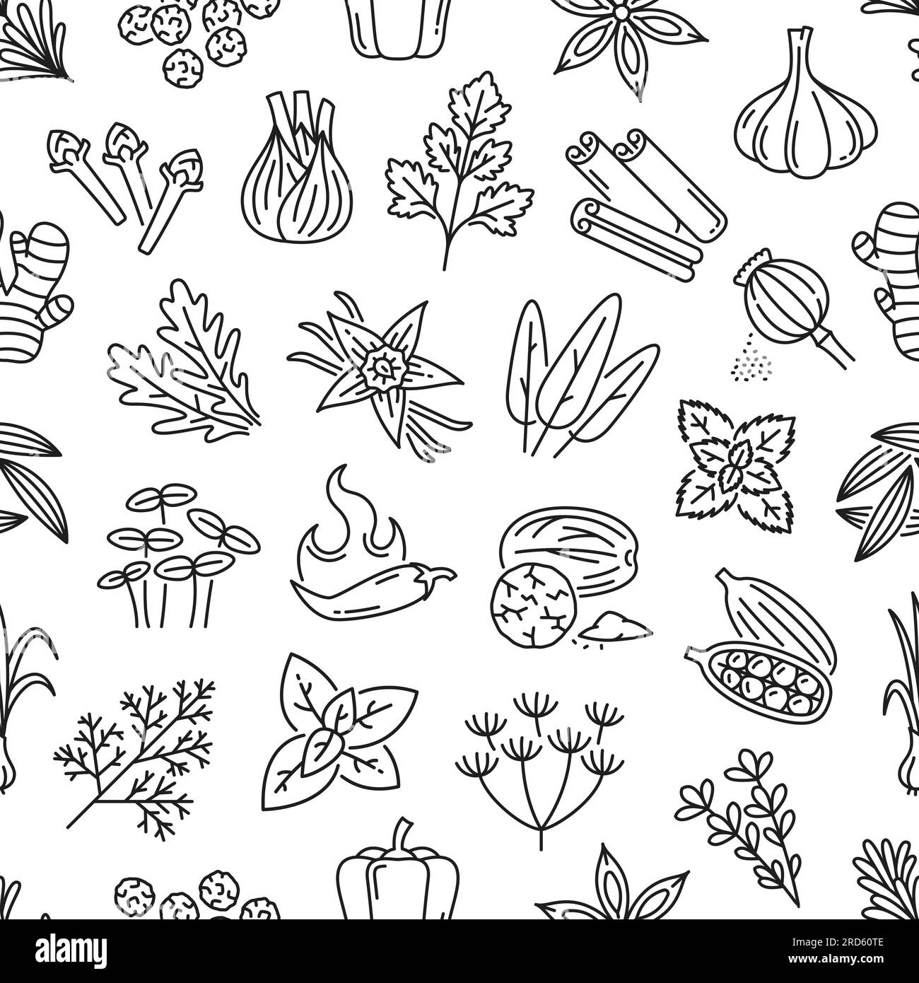 Spice, herbs and seasonings seamless pattern. Textile pattern, wrapping ...
