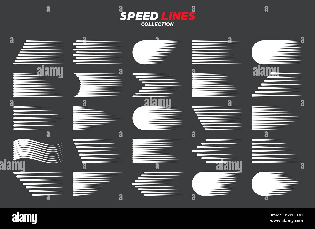 White cartoon or comic speed lines with round corners. Simple line with ...