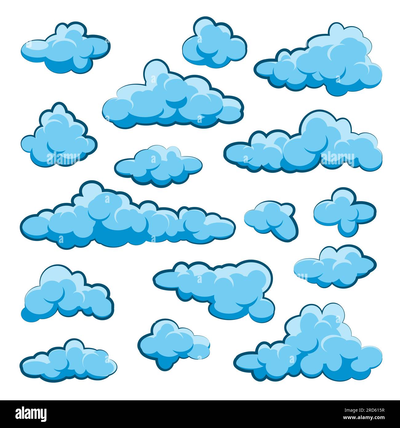 Painted cartoon clouds on blue background. Simple hand drawn round ...