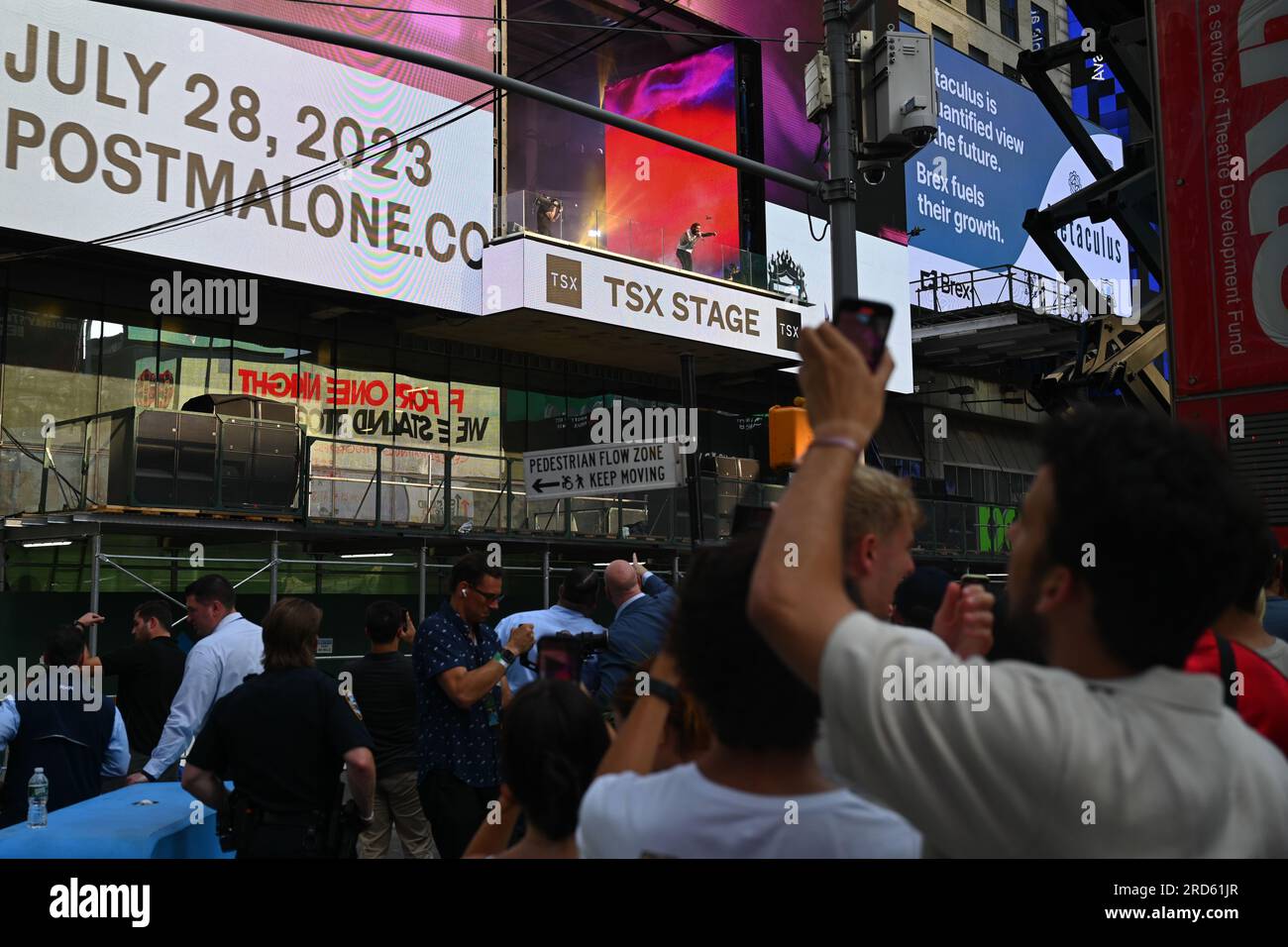 Post Malone performs a free concert on an outdoor stage at TSX Broadway ...