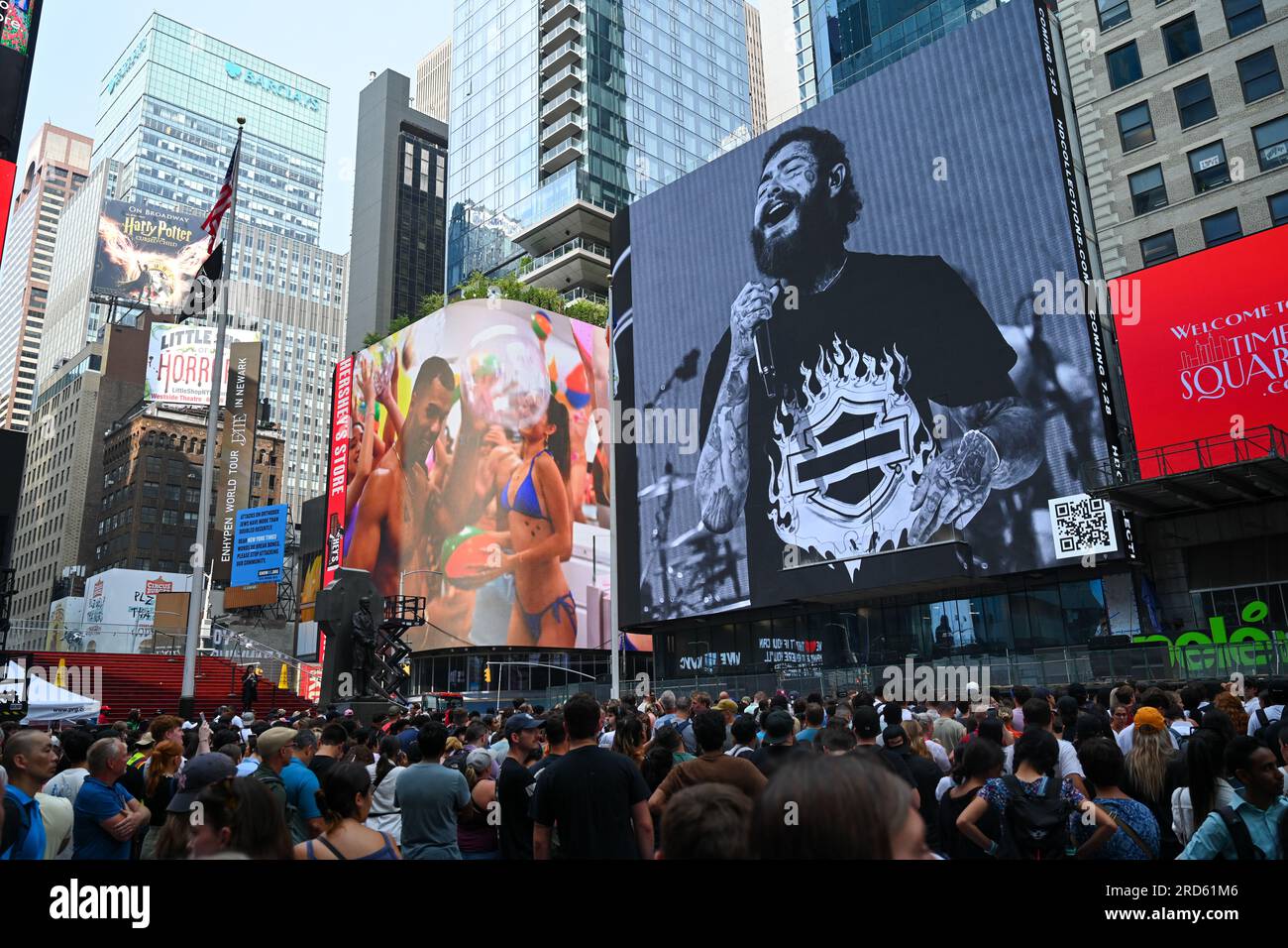 Post Malone performs a free concert on an outdoor stage at TSX Broadway ...