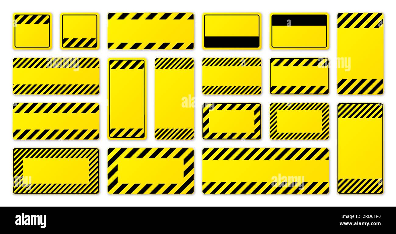 Various blank yellow warning signs with diagonal lines. Attention ...