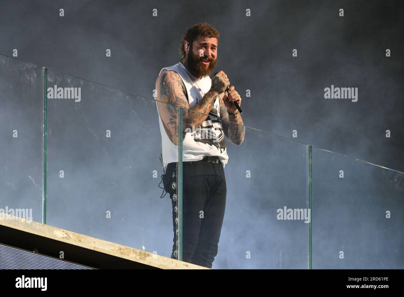 Post Malone performs a free concert on an outdoor stage at TSX Broadway ...