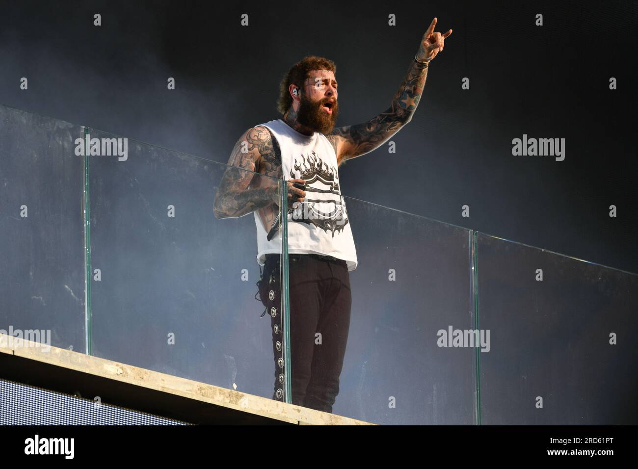 Post Malone performs a free concert on an outdoor stage at TSX Broadway ...