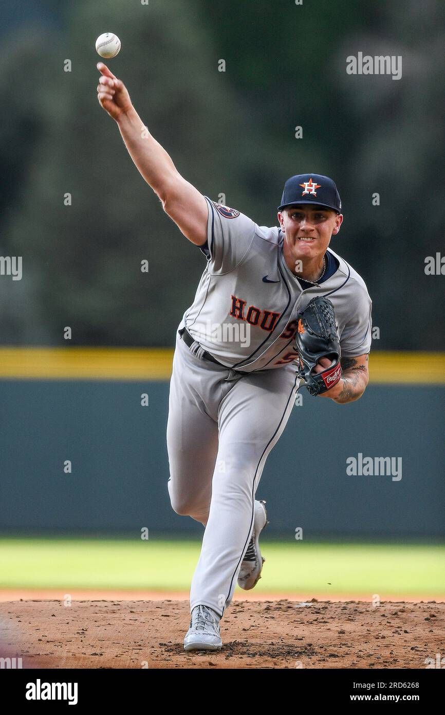 DENVER, CO - JULY 18: Houston Astros starting pitcher Hunter Brown (58 ...