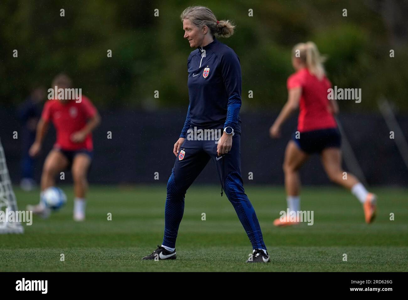 Norway head coach Hege Riise watches during a team practice at Seddon ...