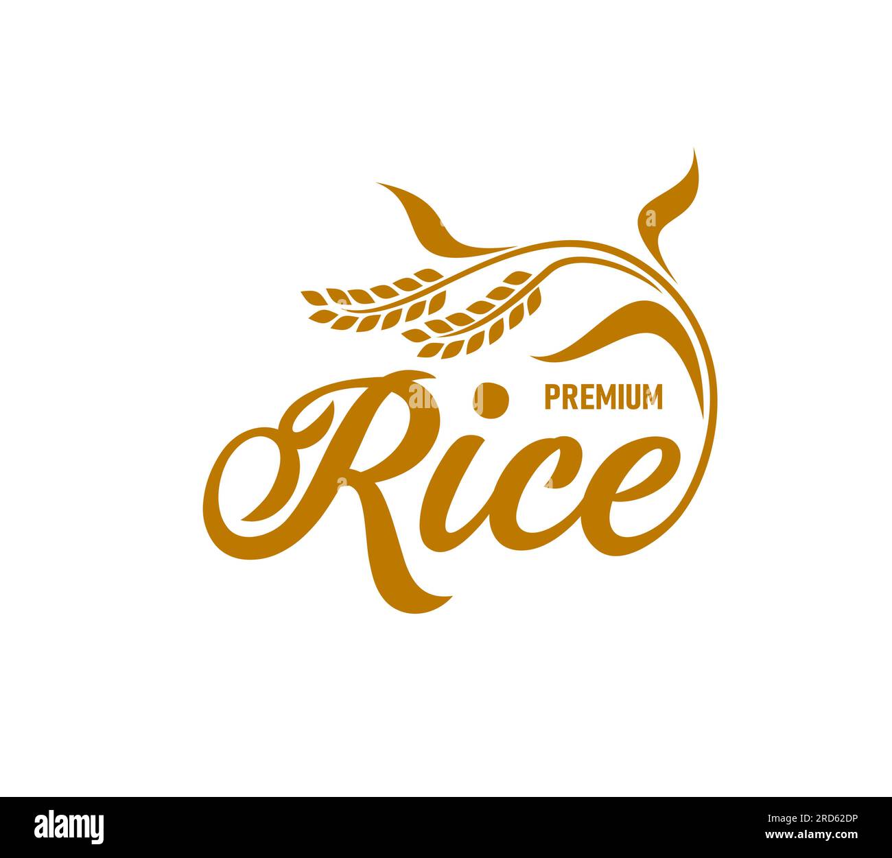 Rice icon, organic food package label, natural bio cereal and flour ...
